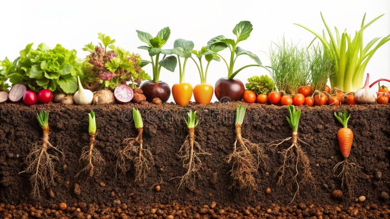 Cross Section of Soil Showing Various Plants and Vegetables Growing ...