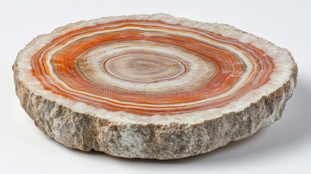 Cross-Section of a Stone with Concentric Bands of Orange, White, and ...