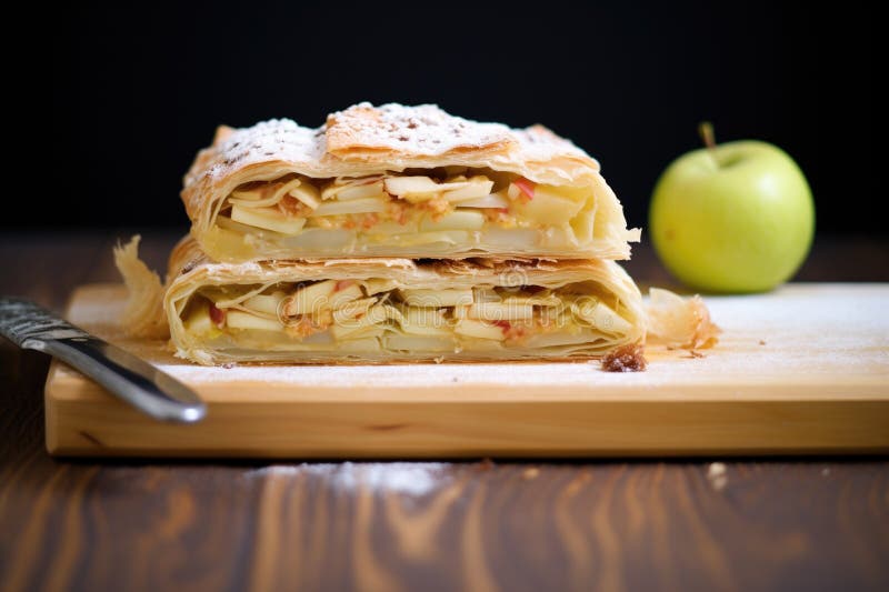 Cross-section of Strudel To Show Layered Apples and Pastry Stock Photo ...