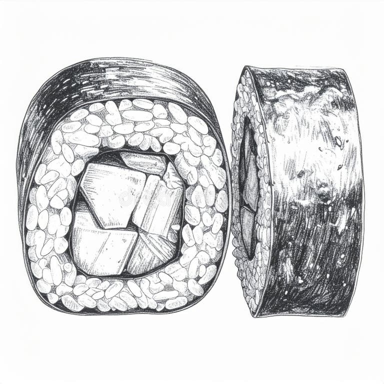 Cross Section of Sushi Roll Drawing Stock Illustration - Illustration ...