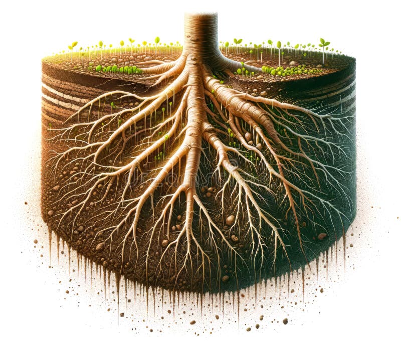 Root System of a Tree Growing Underground, Soil Cross Section ...