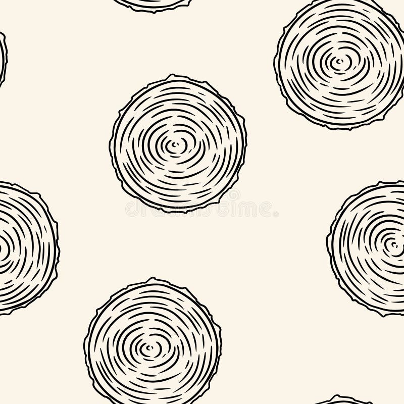 Cross Section of Tree Stump Doodles Seamless Pattern. Wooden Cut ...