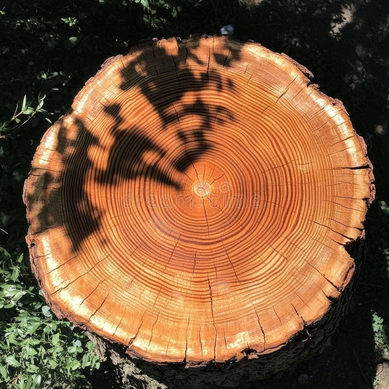 Cross Section of Tree Trunk with Shadow of a Tree in the Background ...