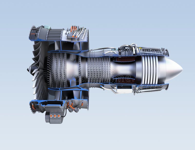 Cross Section of Turbofan Jet Engine Isolated on Light Blue Background ...
