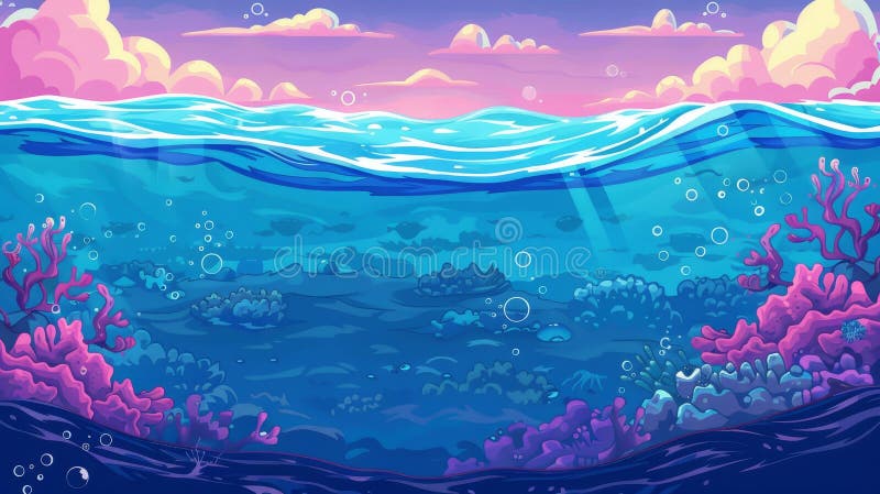 Cross-section of an Underwater Ocean or Sea Stock Photo - Image of reef ...