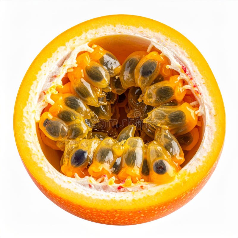Cross Section of Vibrant Passion Fruit with Juicy Pulp and Seeds on ...
