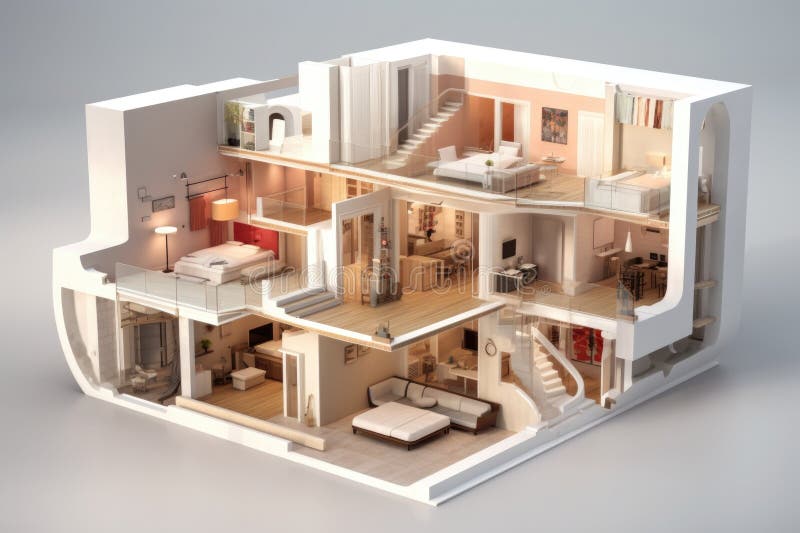 Cross-section View of a 3d Printed House Showing Interior Layout Stock ...