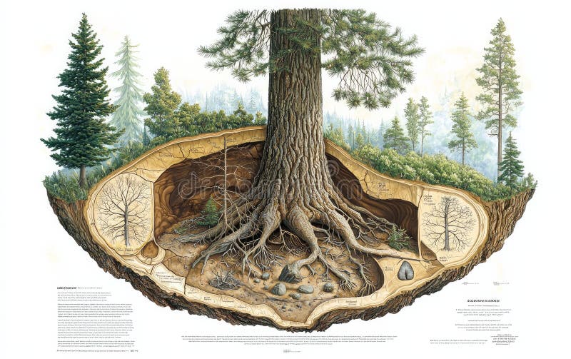 Cross Section View of a Giant Tree with Its Roots and Soil Stock ...