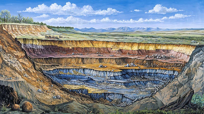 Cross-section View of a Large Open-pit Mine Showing Various Strata and ...