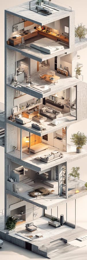 A Cross Section View of a Modern Apartment Building Showing Each Floor ...