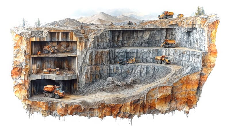 Cross-section View of Modern Open-pit Coal Mining Operation Showcasing ...