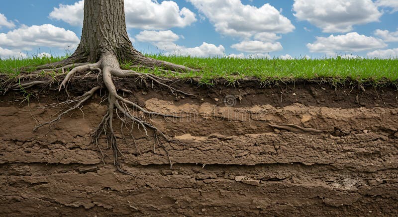 A Cross-section View Revealing Tree Roots and Soil Layers - Generated ...