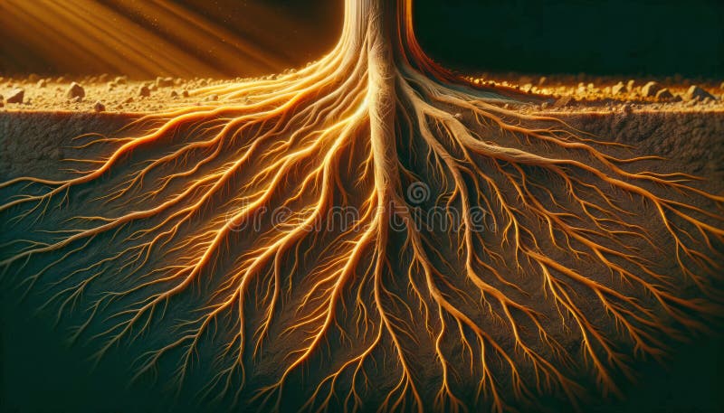 Root System of a Tree Growing Underground, Soil Cross Section ...