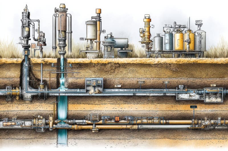Cross-section View of an Underground Fuel System Showcasing Detailed ...