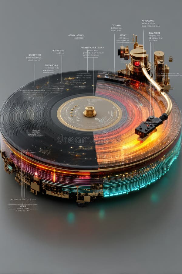 Cross-section Vinyl Record with Glowing Tech Layers and Schematics ...