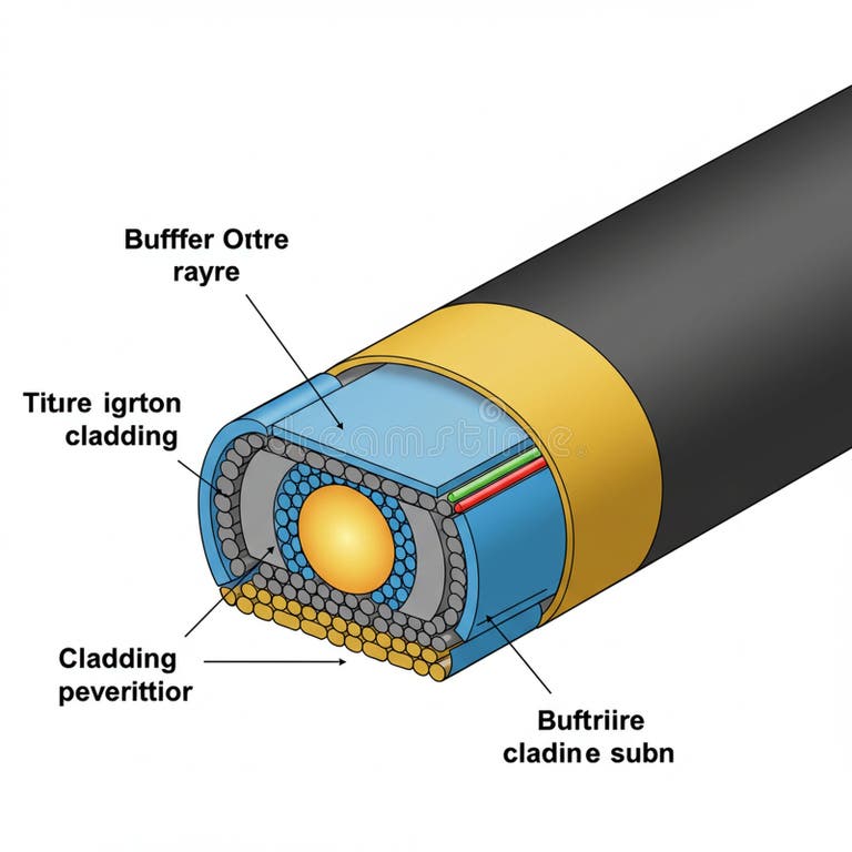 Cross-sectional Diagram of a Fiber Optic Cable. Multiple Labeled Layers ...