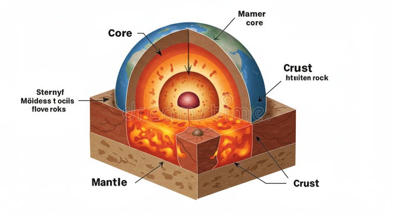 A Cross-sectional Illustration of Earth S Internal Structure, Depicting ...