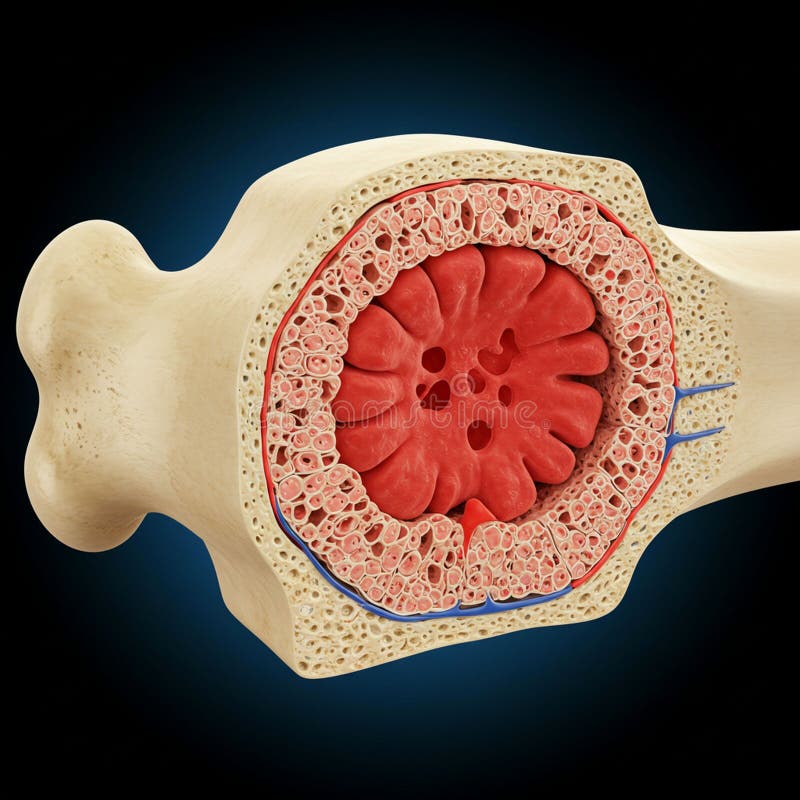 Cross-sectional Illustration of a Human Bone Structure, Highlighting ...