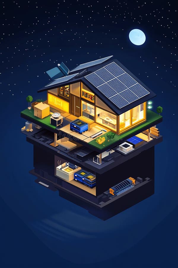 Cross-sectional Infographic Showing a House with a Solar Panel Array ...