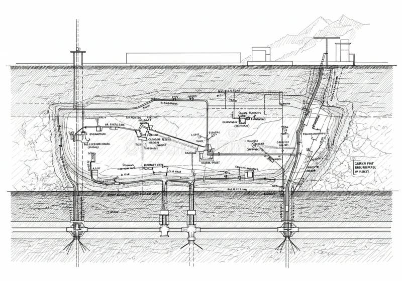 Cross-sectional Technical Drawing of an Underground Water Reservoir ...
