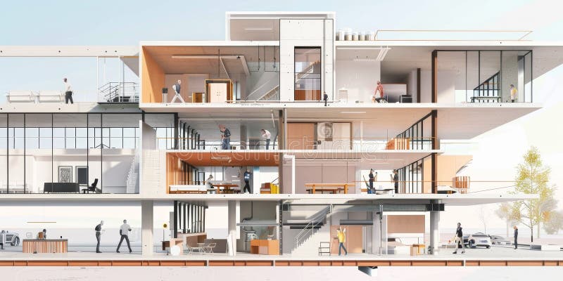 A Cross-sectional View of a Modern Building Undergoing Maintenance ...