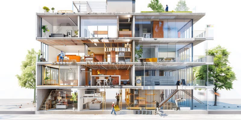 A Cross-sectional View of a Modern Building Undergoing Maintenance ...