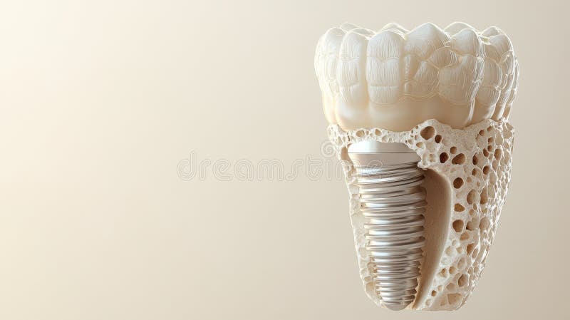 Detailed Cross Section of a Dental Implant with a Ceramic Crown ...