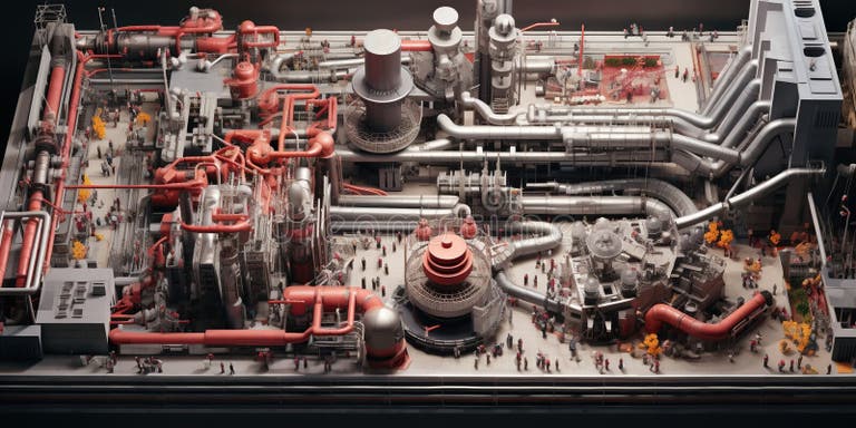 A Cross-sectional Visualization of a Large Factory, Depicting ...