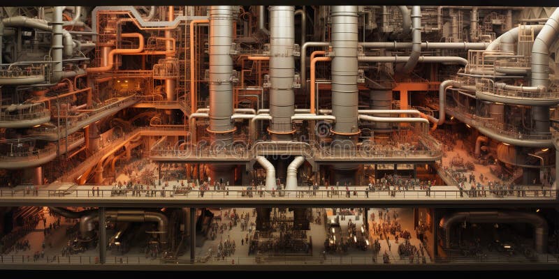 A Cross-sectional Visualization of a Large Factory, Depicting ...