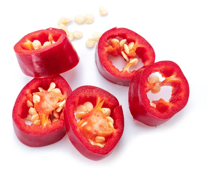 Fresh Red Chilli Peppers and Cross Sections of Chilli Pepper with Seeds ...
