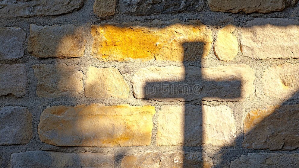 Cross Shadow Projected on a Stone Wall Stock Image - Image of christian ...