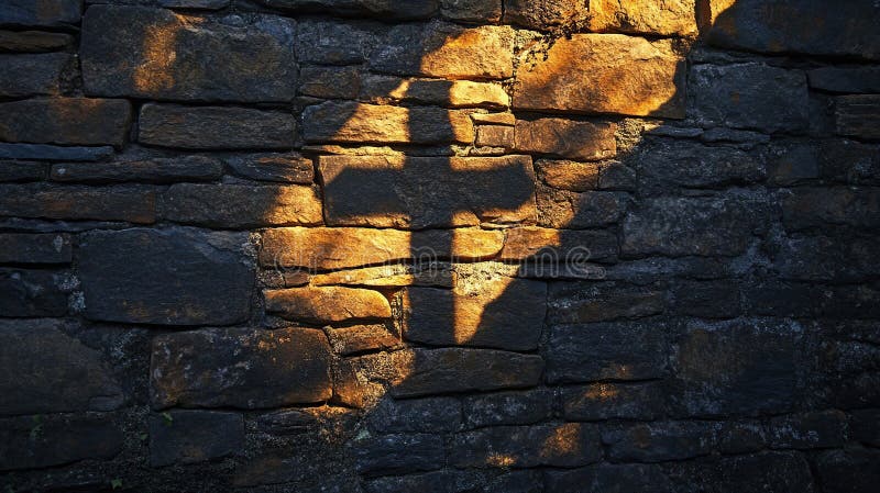 Cross Shadow Projected on Stone Wall Stock Photo - Image of abstract ...
