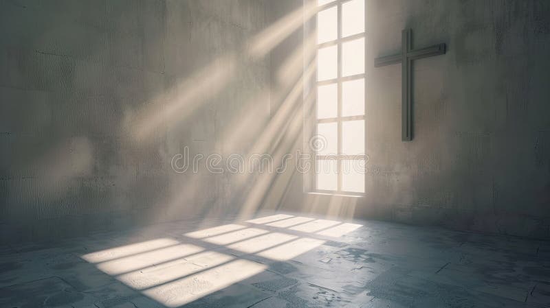 Cross Shadow on the Wall in Empty Room with Window and Rays of Light ...