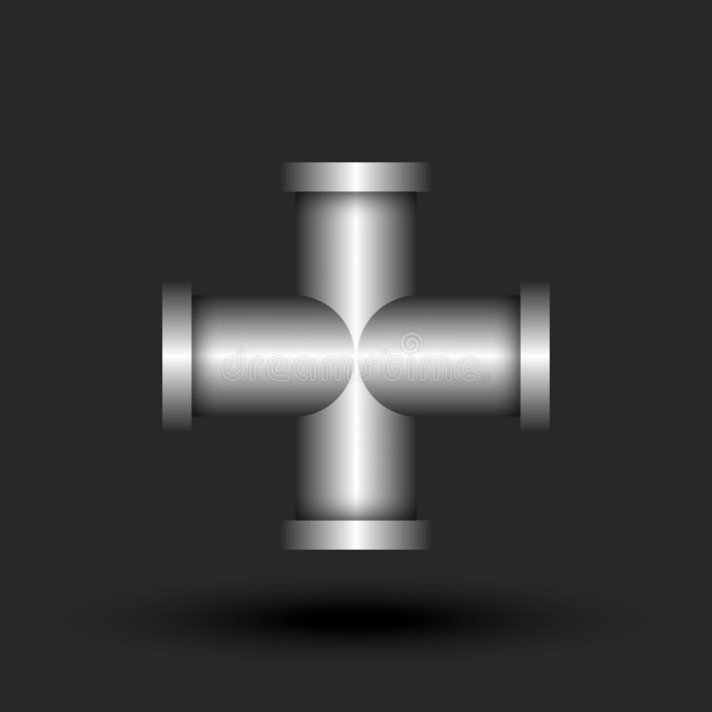 Cross Shape or Plus Sign 3d Logo Metallic Pipe Shape Construction with ...