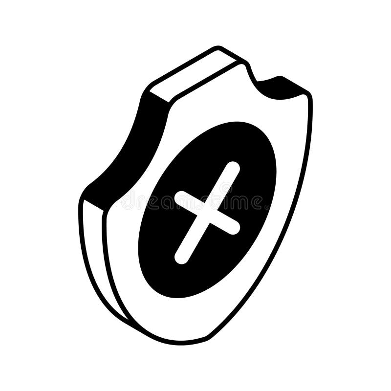 Cross on Shield, Isometric Icon of Security Alert or No Security Vector ...