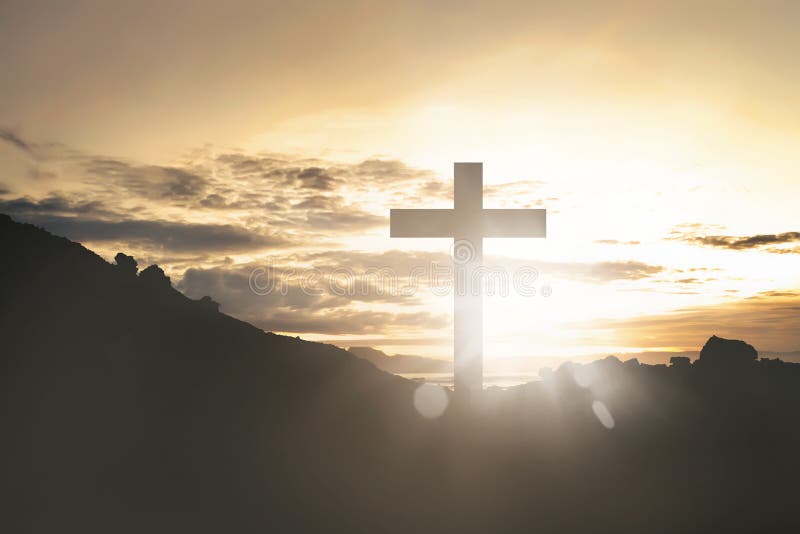 Cross with Shine from Sunset Stock Photo - Image of hill, shine: 102370400