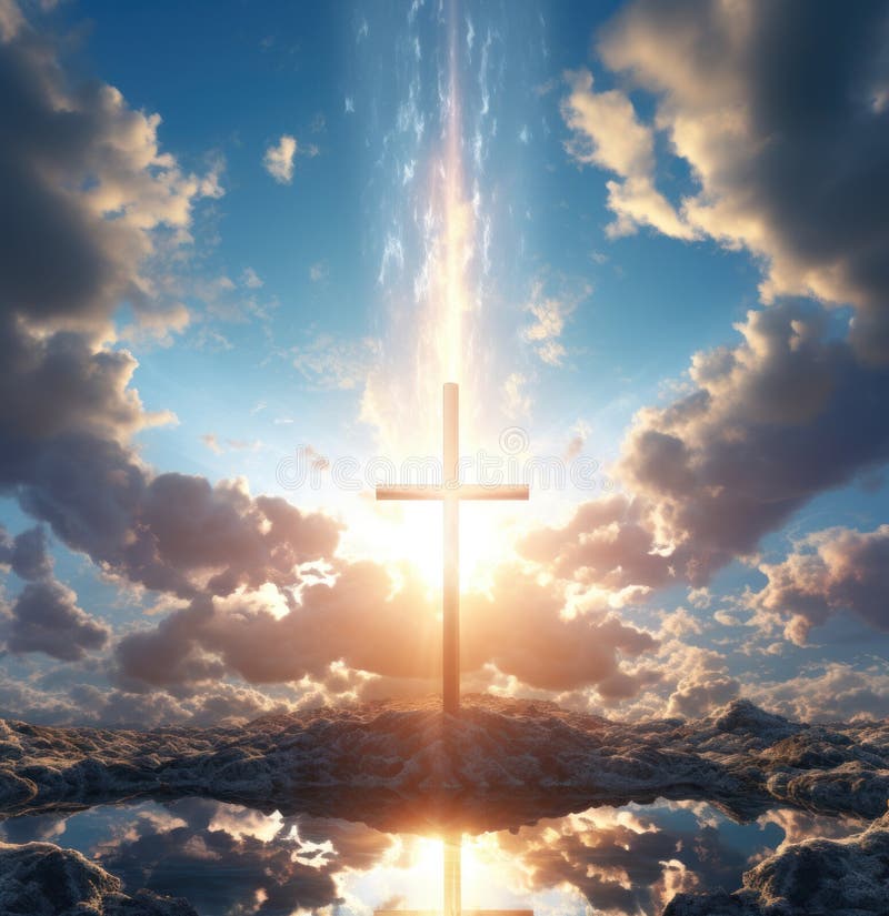 Cross shining above clouds stock photo. Image of christian - 308420602