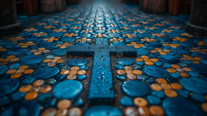 A Cross Sign on a Blue Background Stock Image - Image of design ...