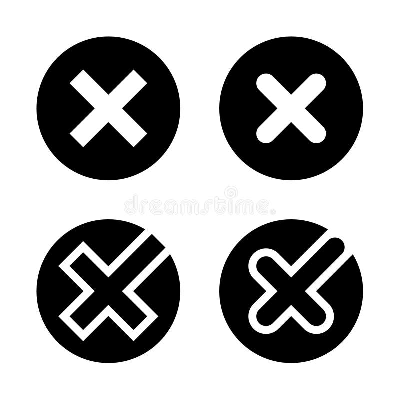 Cross Sign Icon Set on Black Circle. X Mark Sign Symbol Stock Vector ...