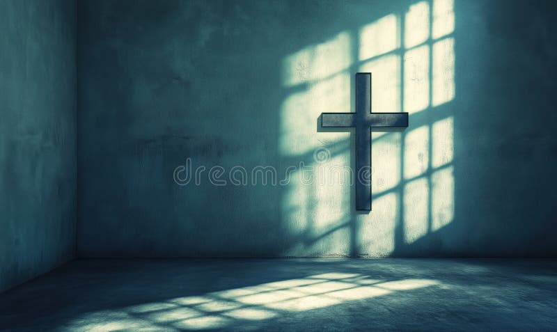 Cross Silhouette Casting Shadows on Wall in Dimly Lit Room with ...