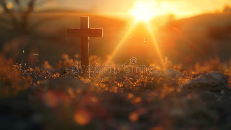 A Cross Silhouette at Sunset. AI Generated Stock Photo - Image of light ...