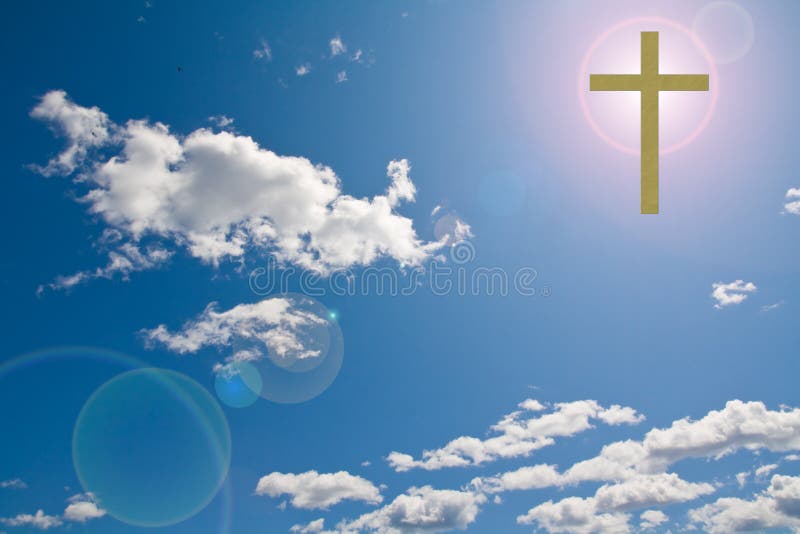 Cross in the Sky with Sun Flare Behind it Stock Image - Image of ...