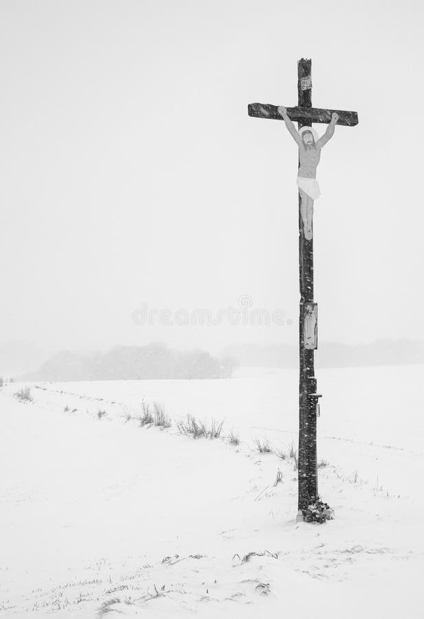 Cross in snow stock photo. Image of field, cross, snowstorm - 210498684