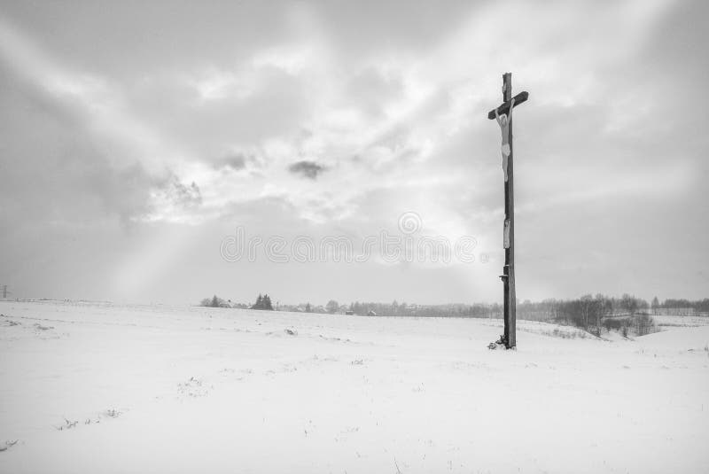 Cross in Snow during Sunset Stock Image - Image of cold, cross: 210498695