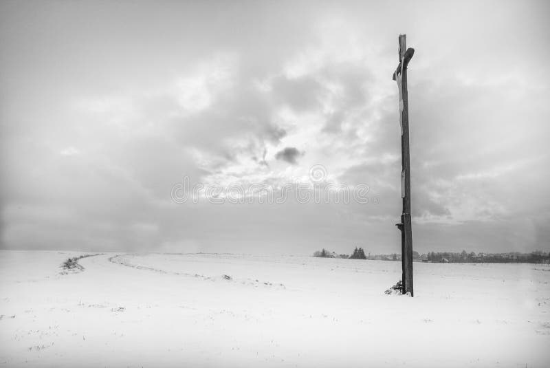 Cross in Snow during Sunset Stock Photo - Image of cross, blizzard ...