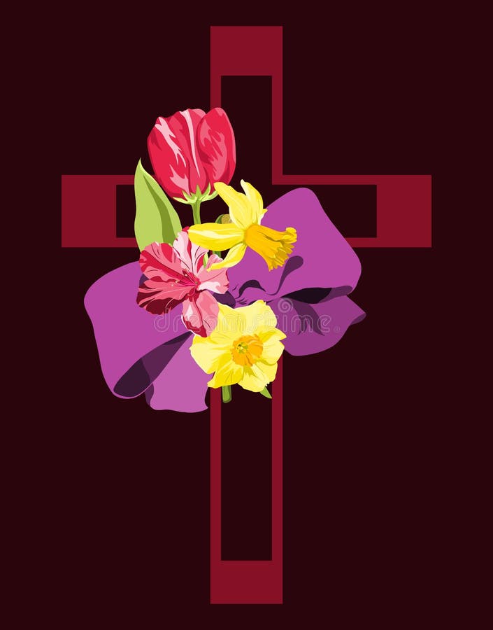 Cross with Spring flowers stock vector. Image of religious - 19151759
