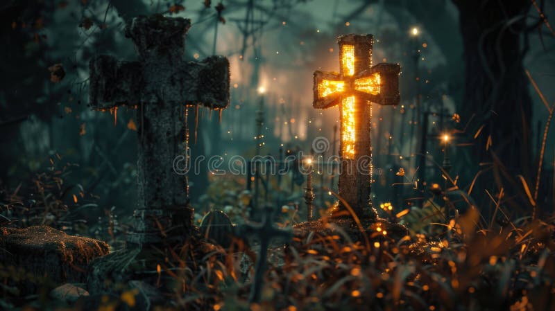 A Cross Standing in the Middle of a Dark Forest. Suitable for Religious ...