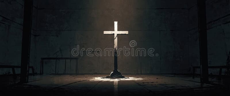 A Cross Stands Solemnly in a Dimly Lit Room. Stock Image - Image of ...