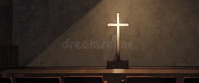 A Cross Stands Solemnly in a Dimly Lit Room. Stock Photo - Image of ...