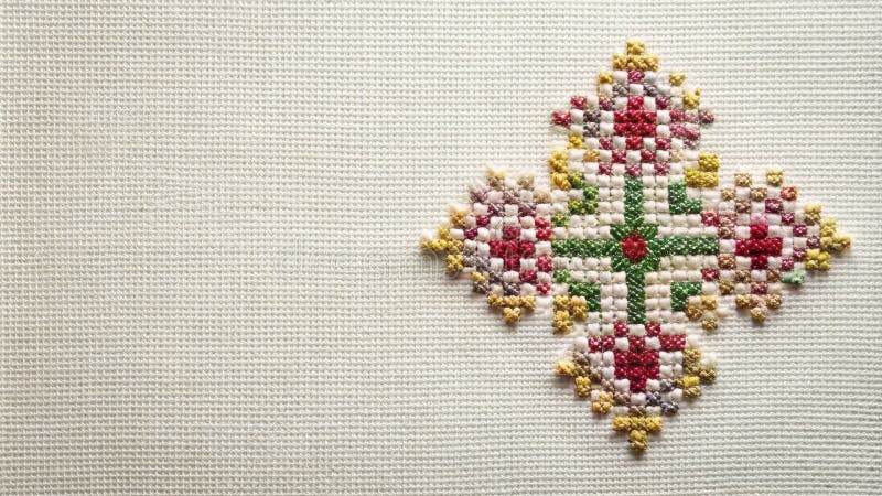A Cross-stitch Design on Off-white Aida Cloth with Ample Copy Space ...
